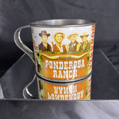 Vintage Bonanza Ponderosa Ranch Tin Metal Mug Cup Ben Hoss Adam Little ...