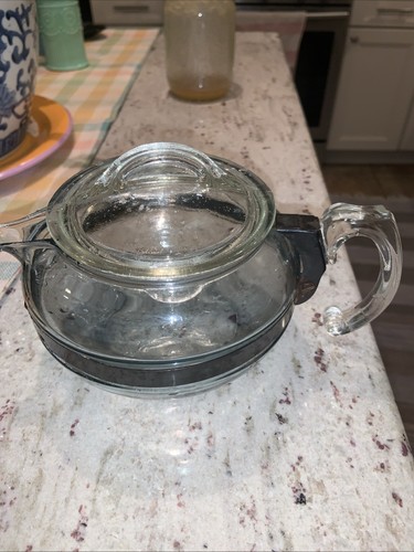 VTG PYREX Flameware 8446-B Glass 6 Cup Stove Top Coffee/Tea Pot Kettle ...