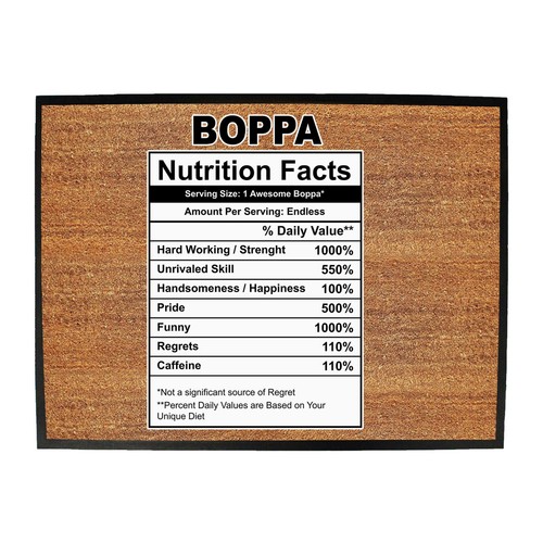 Boppa Nutrition Facts - Funny Office Mancave Novelty Door Mat Doormat ...