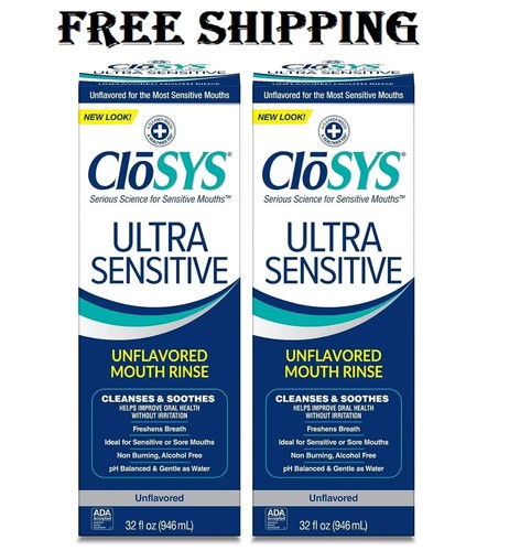 2pack CloSYS Ultra Sensitive Mouthwash, Unflavored, Alcohol Free, Dye ...