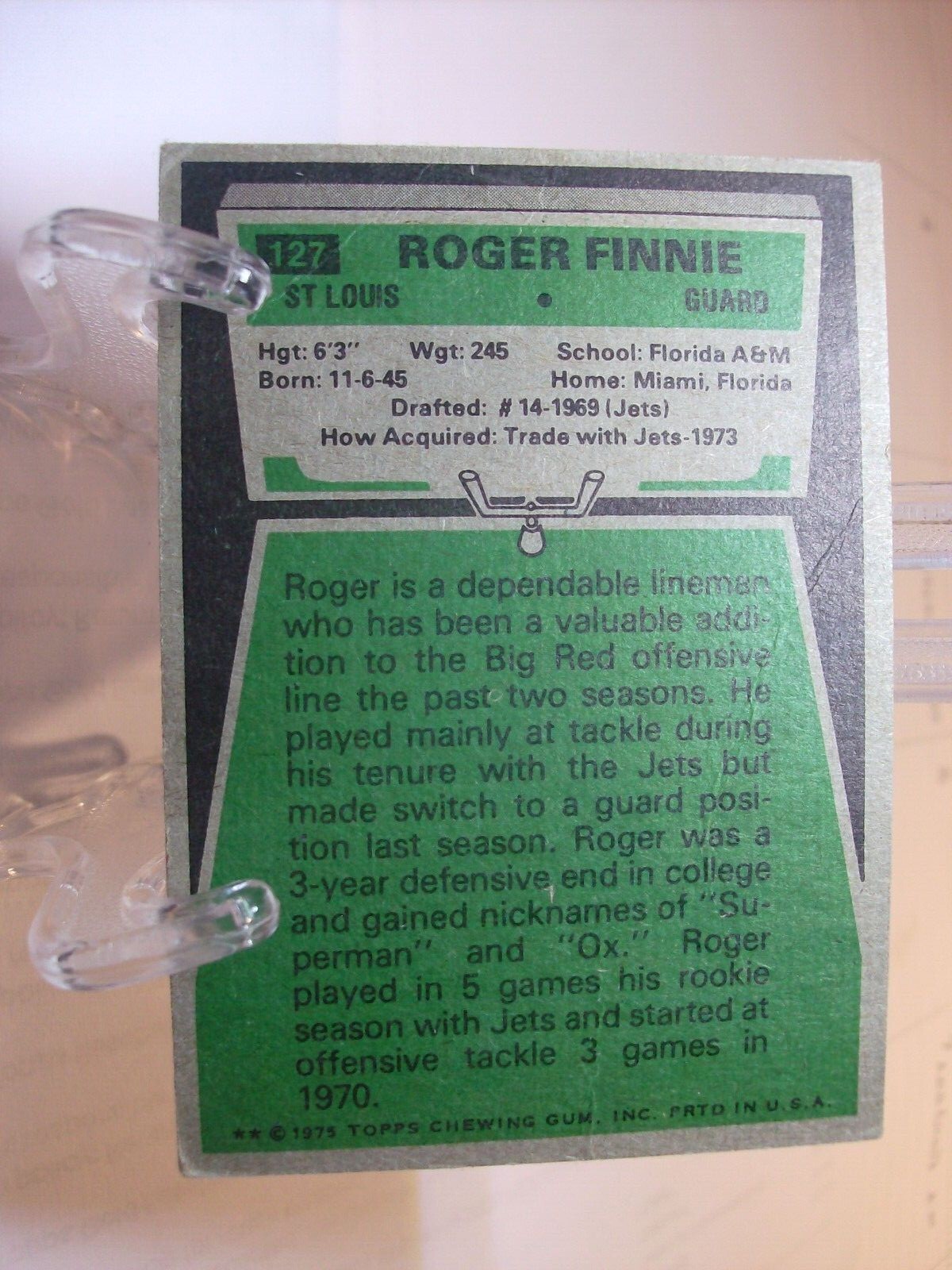 1975 Topps Football Card #127 Roger Finnie (89729) | eBay