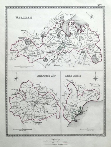 WAREHAM, SHAFTESBURY, LYME REGIS, Dorset Town Plans, S.Lewis antique ...
