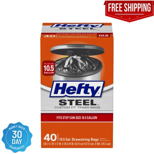 Hefty Steel Custom Fit Trash Bags, Drawstring Bag, 10.5 Gal, 40 Ct | eBay