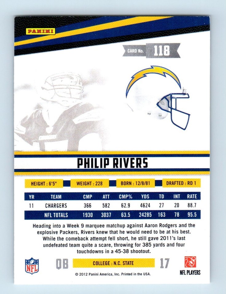 2012 Panini Rookies & Stars Philip Rivers San Diego Chargers #118 | eBay