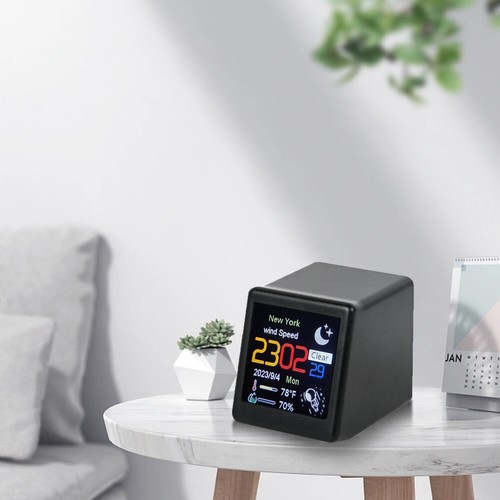 WiFi Clock Desktop Digital Weather Clock Smart Weather Station (Black ...