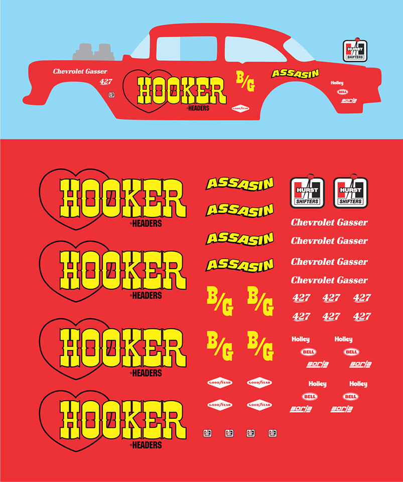 Water Slide Decals for Hot wheels 1/64 ' 55 Chevy Gasser ' HOOKER ...