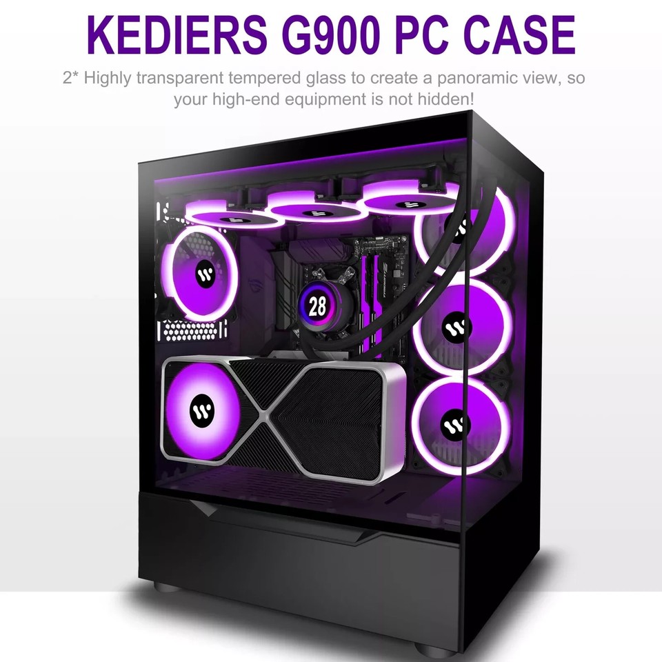 KEDIERS PC Case 4 PWM ARGB Cases Fans,E-ATX Mid Tower Gaming Computer ...