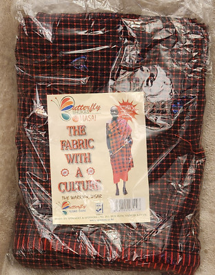 African Tribal Masai Shuka Blanket Shawl Scarf Sarong 59x79" Kenya Red ...
