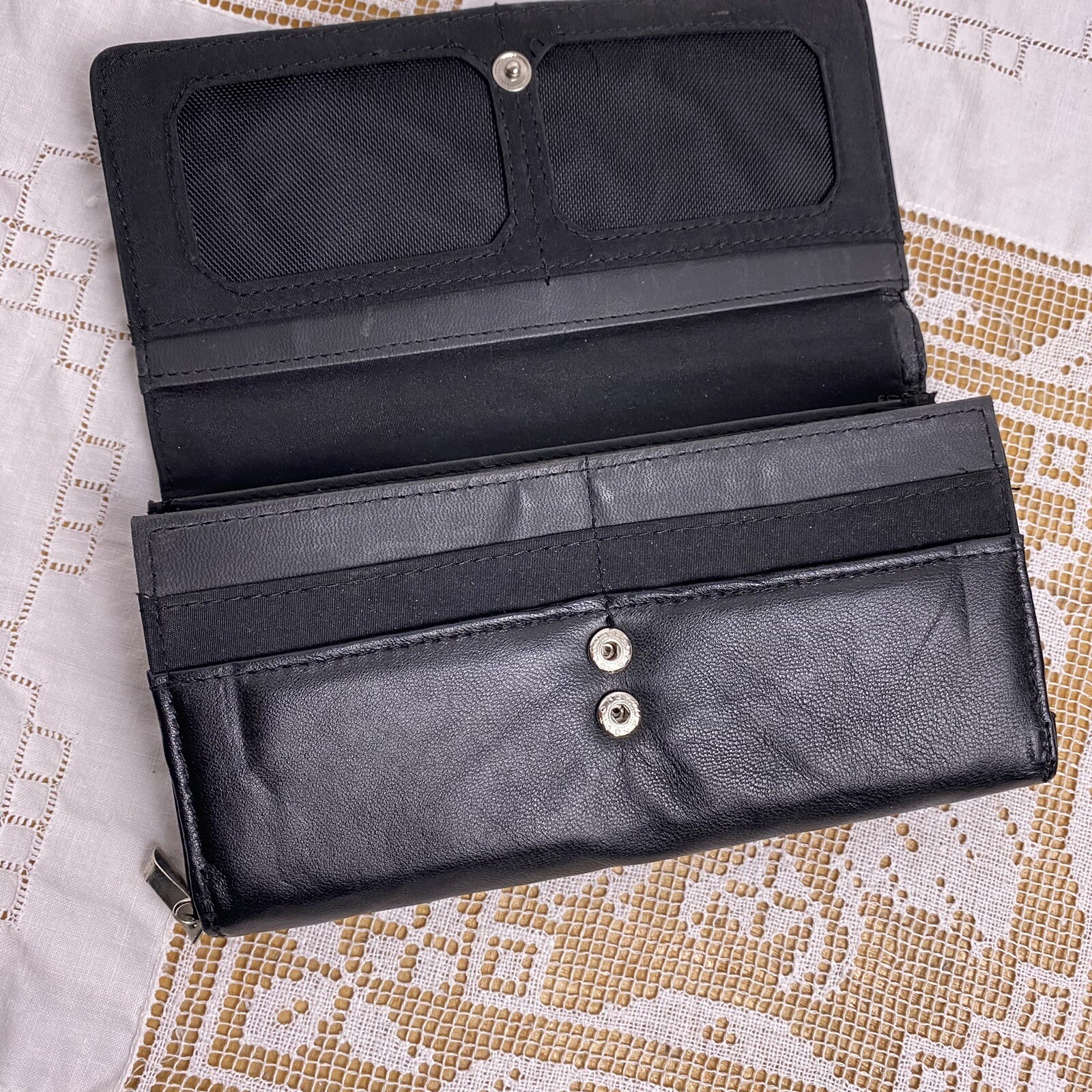 Black Vegan Full Size Wallet Fold Out Snap Close Wallet | eBay