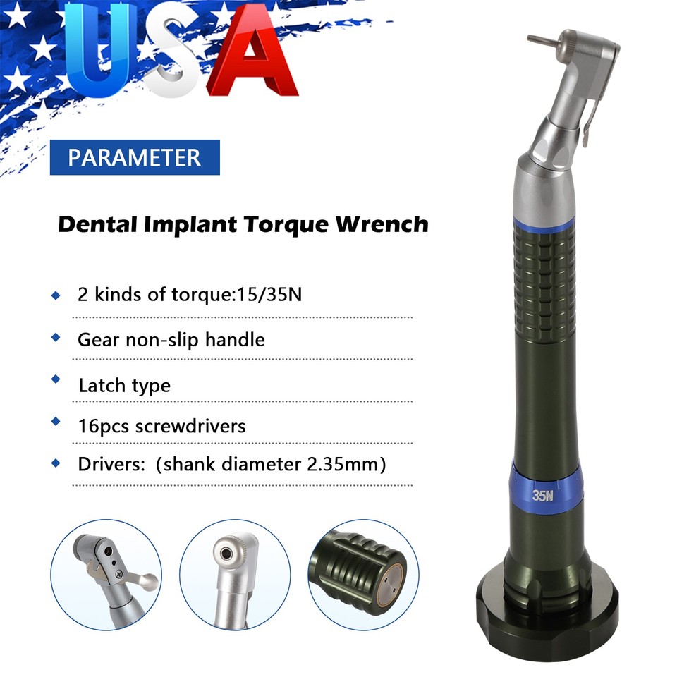 Dental Torque Wrench Universal Implant Kit Contra Angle 16 Drivers Kit ...