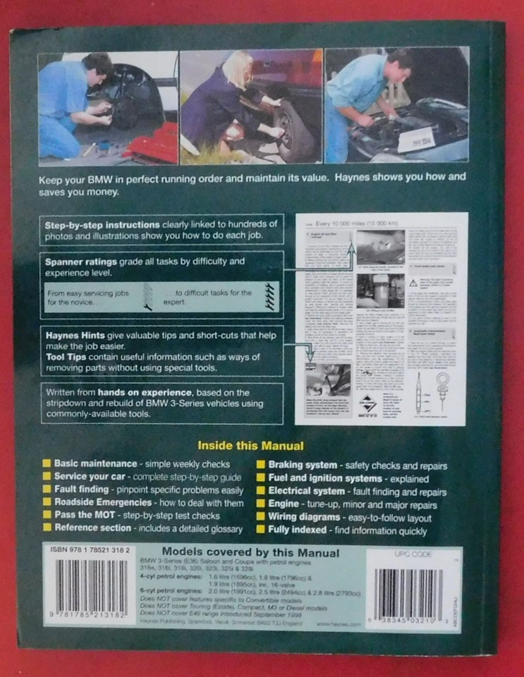BMW 3-SERIES PETROL (Apr 91 - 99) Haynes Repair Manual by Haynes ...
