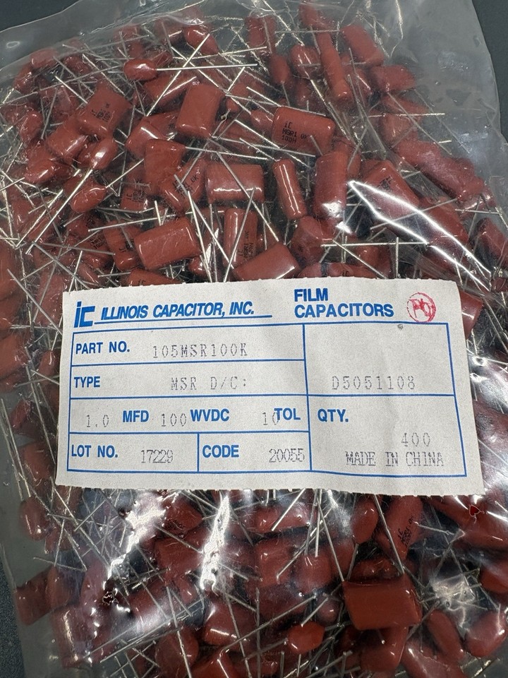 100× Illinois Capacitor 1uF 100V Film Capacitors Radial NOS 105MSR100K ...