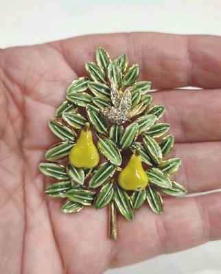 Vintage GT Enamel Pear Dove Rhinestone Christmas Tree Brooch Pin, 2 1/4 ...