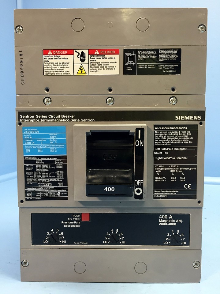SIEMENS JXD63B400 Breaker JD6 3P 600V 400A FX, Black 783643213098| eBay