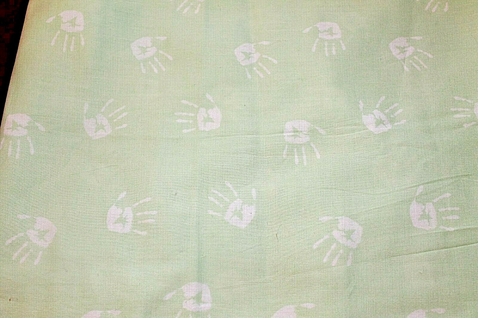 Springs Living Baby Basic White Hand Print on Light Green Cotton Fabric ...
