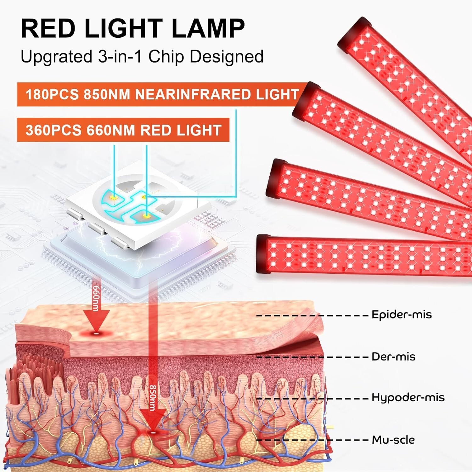 Red Light Lamp, 180 LED's Infrared Light Lamp with Stand, 660nm & 850nm ...