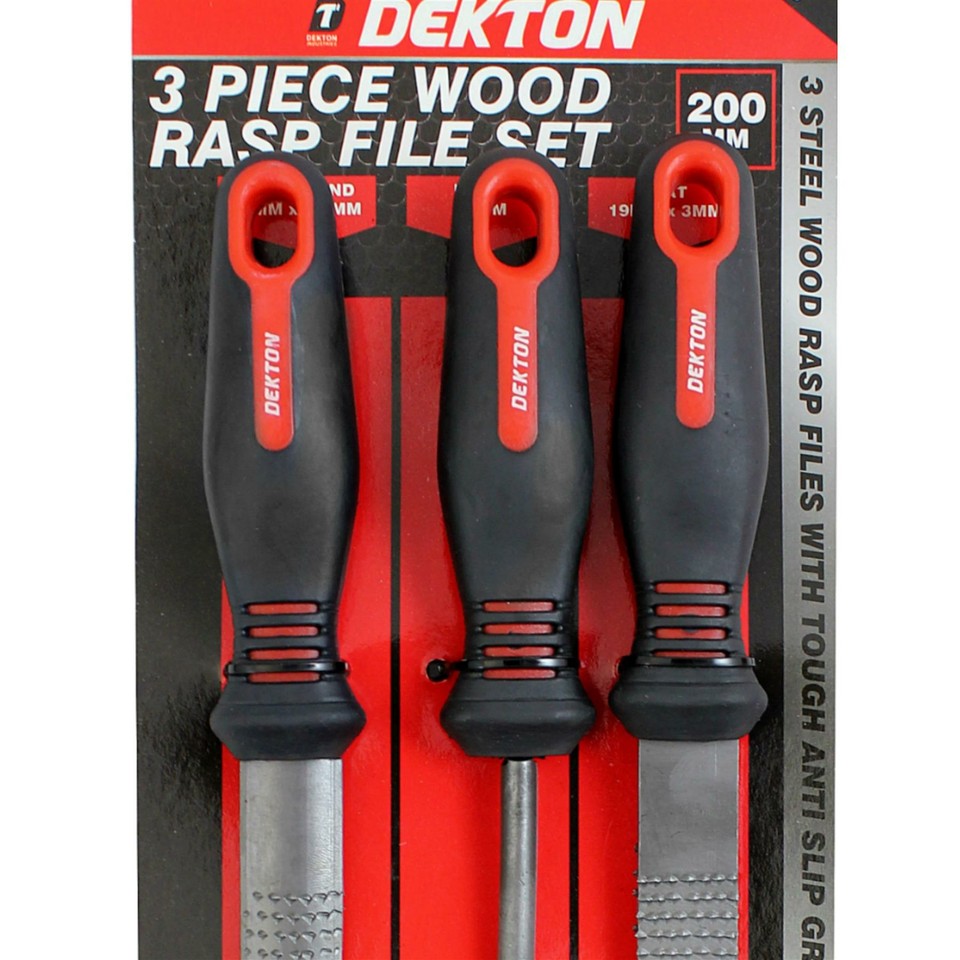 Dekton 3pc Steel Wood Rasp File Set Flat Round Half Round Carpenters ...