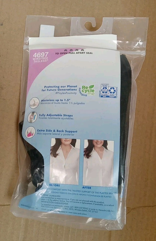 Playtex US4697 18 Hour Smoothing Minimizer Wirefree Bra 40C BLACK | eBay