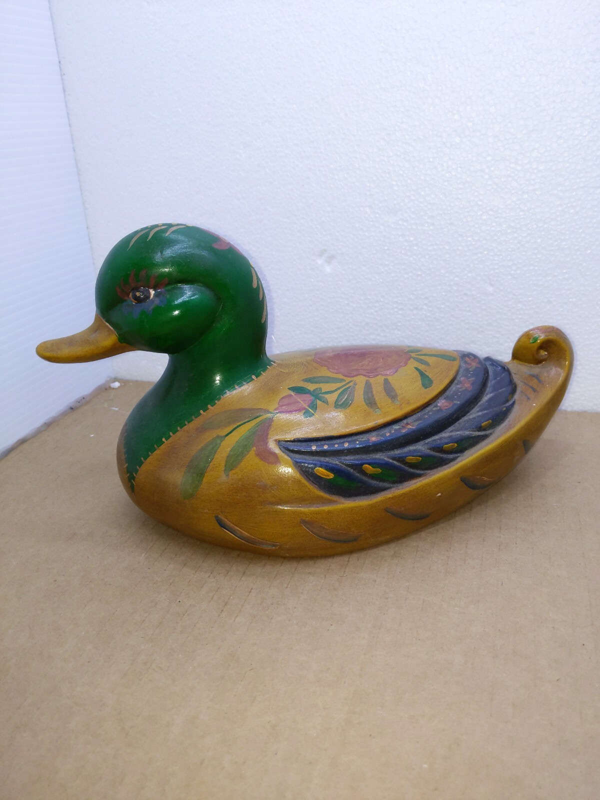 Vintage Hand Painted ceramic green Head Duck, floral design, 1983 rare ...
