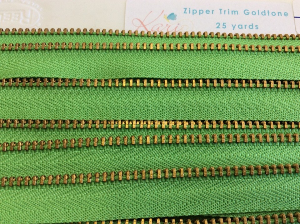 KARI ME AWAY ZIPPER TRIM-1/2" GOLD TONE- 3 YARD INCREMENTS- VARIOUS ...