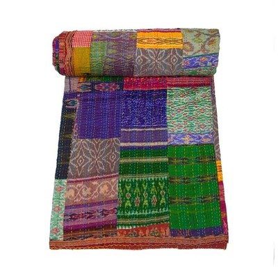 Marubhumi Indian Handmade Quilt Indian Silk Sari Kantha Quilted Patchwork (Mu... | eBay