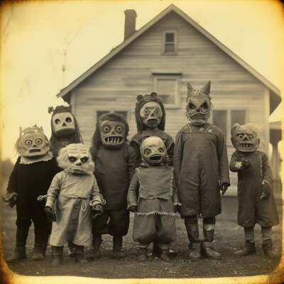 Creepy Kids Vintage Halloween Photo Print Strange Wall Decor Spooky ...