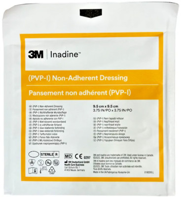 5 x 3M Inadine 9.5cm x 9.5cm PVP Non Adherent Wound Dressing Povidone ...