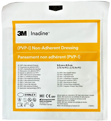 5 x 3M Inadine 9.5cm x 9.5cm PVP Non Adherent Wound Dressing Povidone ...