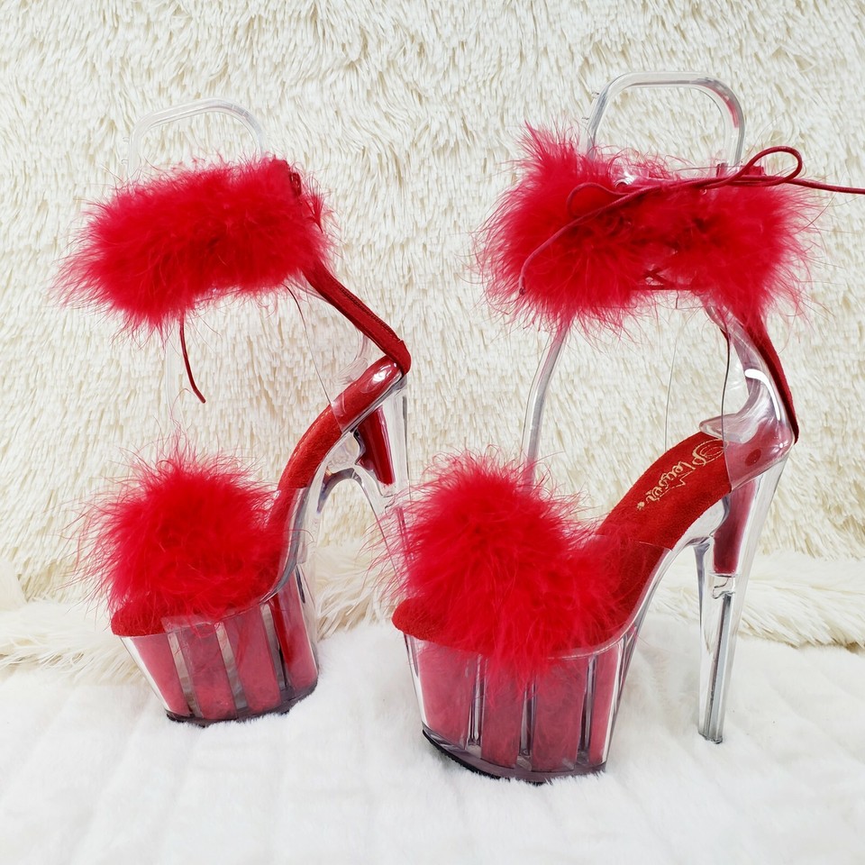 Adore 724F Red Marabou Platform Shoes Sandals 7" High Heel Shoes NY | eBay