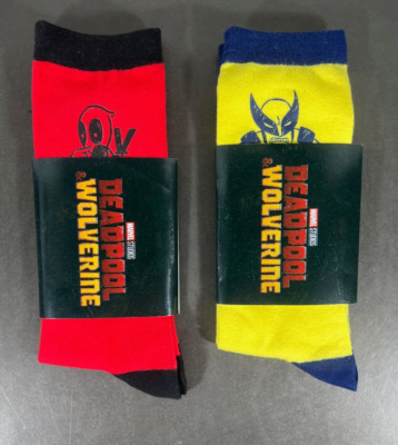 Marvel DEADPOOL + WOLVERINE Novelty 2 PAIR OF SOCKS Disney Movie ...