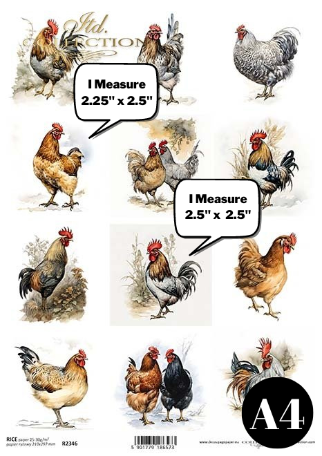 Rooster & Chicken Minis | A4 Rice Paper | Paper for Decoupage | ITD ...