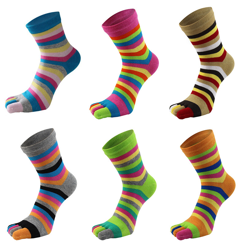 1/3/5pcs Five Fingers Socks Cotton Mid Tube Socks Striped Socks Fashion ...