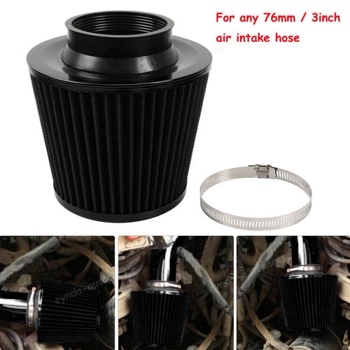 Black 3" 76mm High Flow Inlet Dry Air Filter Cold Air Intake Cone ...