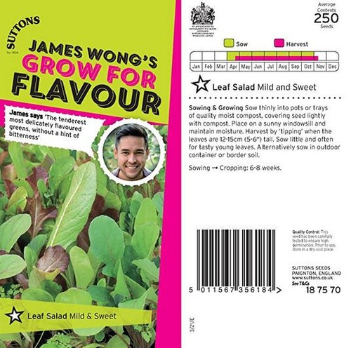 James Wong Annual Salad Leaves Mild and Sweet Seed Packet 250 seeds by ...