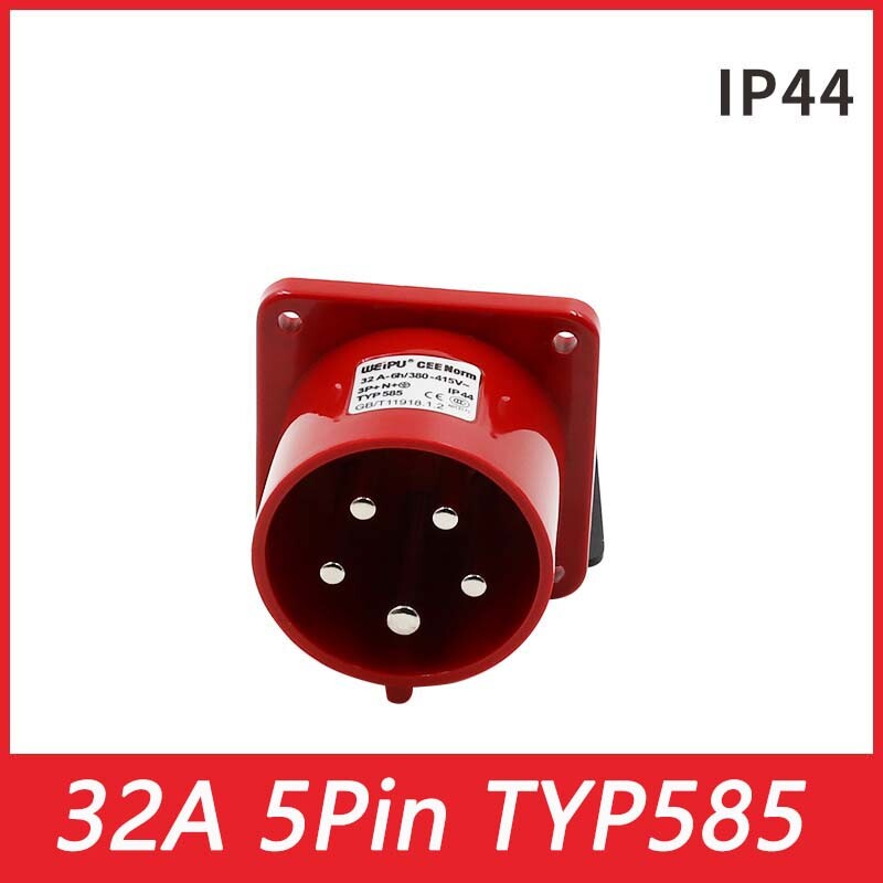 32A 5 PIN RED INDUSTRIAL PLUGS & SOCKETS 3 PHASE 3P+N+E IP44 MALE ...