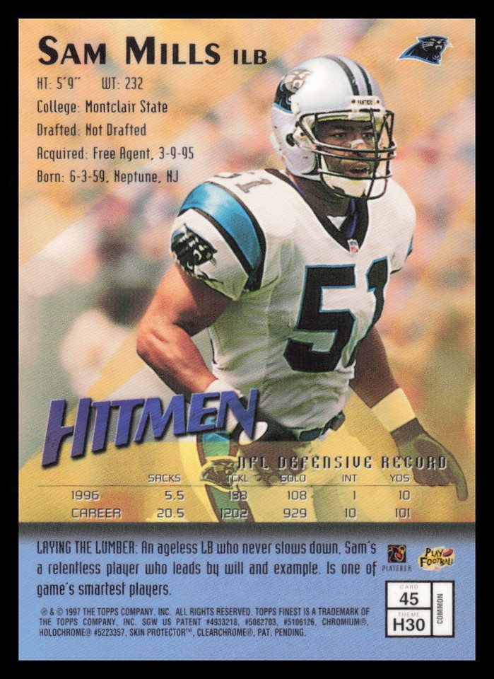 1997 Topps Finest Hitmen #45 Sam Mills Carolina Panthers | eBay