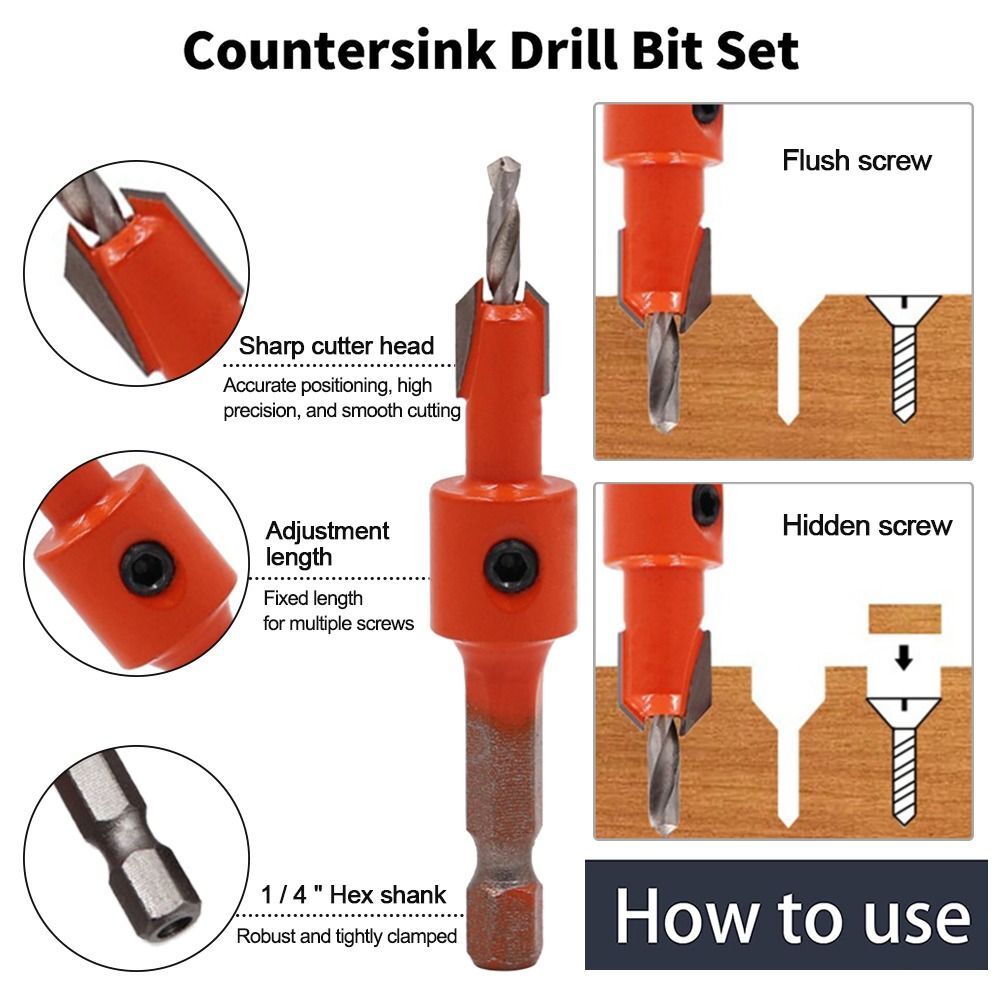Wood Metal Hole Cutter Hex Shank Drill Bit Woodworking Countersink ...