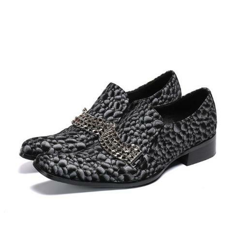 Men Fashion Pointy Toe Metal Chain Decor Printed Leather Shoes Party ...