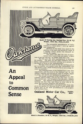 1908 PAPER AD CAR AUTO Oakland Model B Touring A Roadster Automobile ...