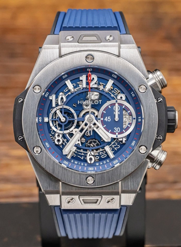 Hublot Big Bang Unico Titanium Blue 45 mm $21K MSRP Box Papers 411.NX ...