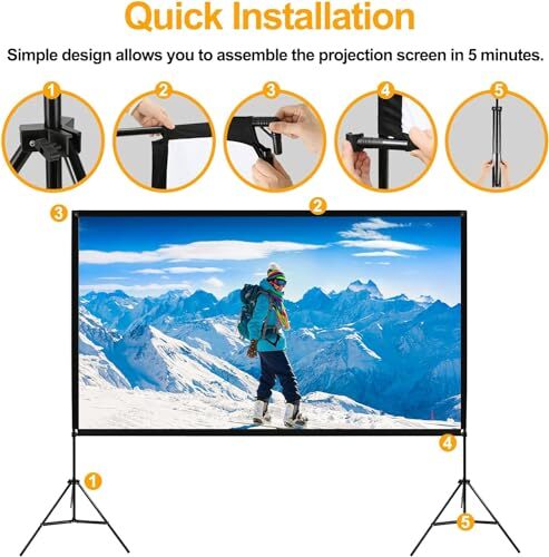 80/100/120" Portable Projector Screen w/Stand Set Outdoor 4K 16:9 HD ...