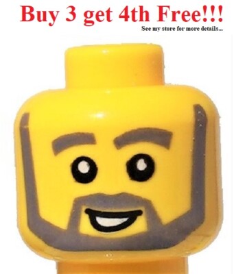 ☀️NEW Lego Male Minifigure Minifig Head Gray Beard Mustache Moustache ...