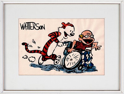 Bill Watterson: Calvin and Hobbes - watercolor on old paper | eBay