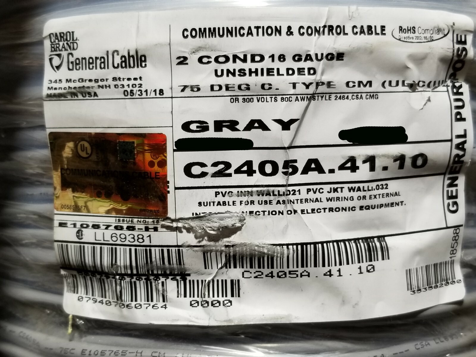 Carol C2405A 16/2C TC Control/Communication Cable UL2464 EIA RS-232 ...