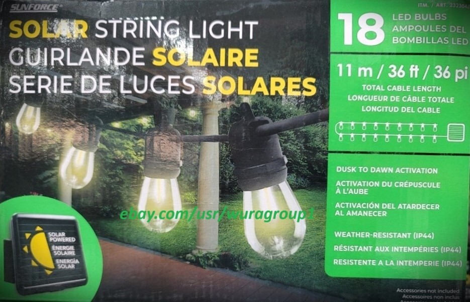 Sunforce 36' 18 LED Solar String Light Auto Dusk to Dawn- Boat Camp ...