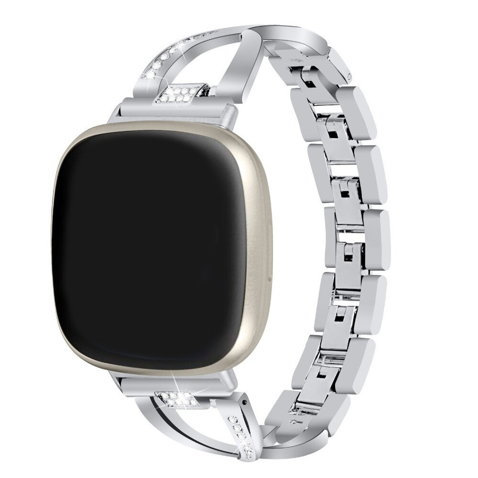 For Fitbit Versa 2 3 4 Sense Bling Diamond Stainless Steel Watch Band ...