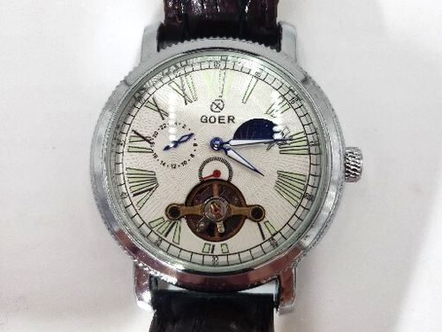 Vintage GOER watch stainless steel Partial skeleton automatic wind up ...