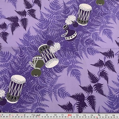 Vintage 2005 Hawaiian Ferns Drums Trendex Fabrics Purple Cotton Blend ...
