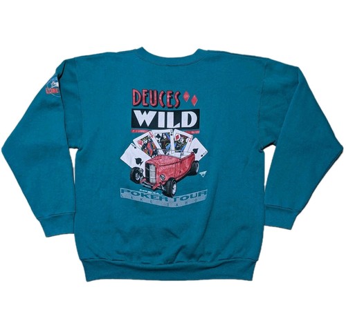 Vintage 1992 Deuces Wild Poker Tour 90's Hot Rod Car Graphic Sweatshirt ...