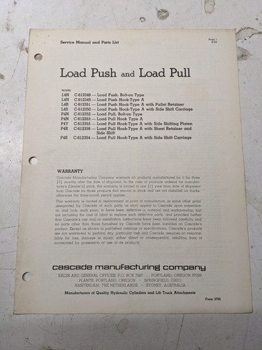 CASCADE USER SERVICE MANUAL PARTS LIST L4N L4R P4N P4Y P4R P4S PUSH ...